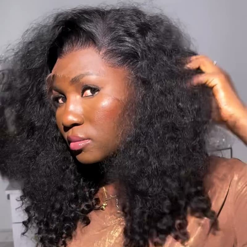 SZC Natural Fluffy kinky Curly Frizz Realistic Look Human Hair Wigs ...
