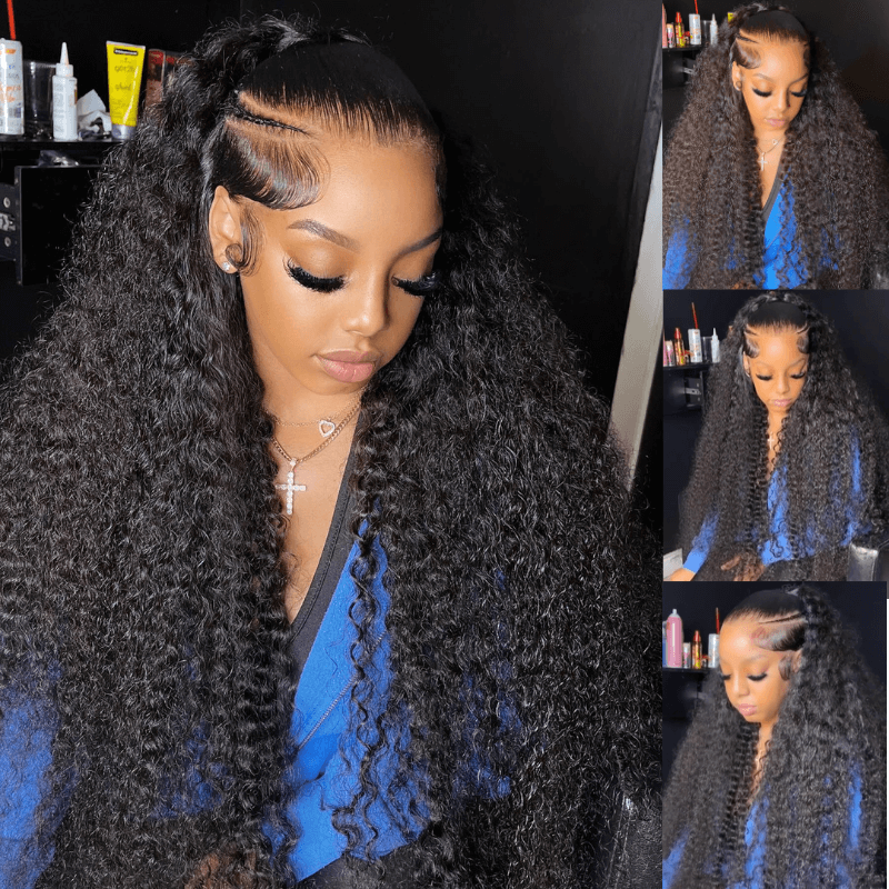 SZC 250 300 Density 13x4 Lace Front Kinky Curly Virgin Human Hair Wigs ...