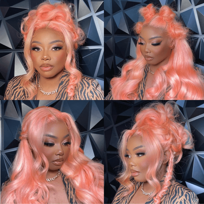 SZC Pink Body Wave 13x4 Transparent Lace Front Virgin Human Hair Wig ...